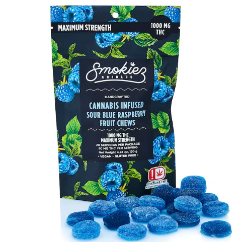 Smokiez Edibles | Sour Blue Raspberry 1000mg THC Fruit Chews - OK | Sweede